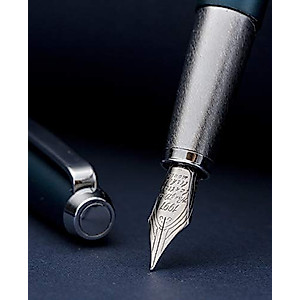 HongDian 525 Dark Blue Fountain Pen, Extra Fine Nib Classic Pen Includes Metal Pen Case and Refillable Converter