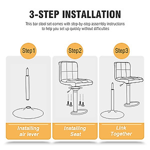 FDW Counter Height Swivel Bar Stools PU Leather Padded with Back,Set of 2 Height Adjustable Counter Stool Barstools Dining Chair,Black