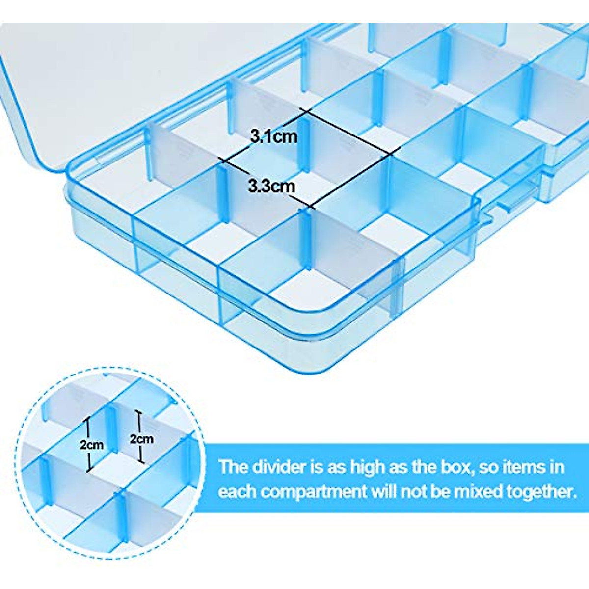 6 Pack Plastic Bead Organizer Storage Box with Compartments Containers with Adjustable Dividers Clear Storage Box for Earring Jewelry Beads Fishing Sewing Craft Supplies, 15 Grids