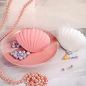 2 Pieces Seashell Scented Candles Aesthetic Trendy Candles Hand Poured Soy Wax Candle Handmade Shell Shape Candle Freesia Seashell Candle for Danish Pastel Room Decor, White, Pink (Cute Style)