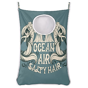 Ocean Mermaid Hanging Laundry Hamper large Wall Mounted Laundry Basket with Stainless Steel Hooks Laundry Room Organization and Storage Saving Space Over the Door Laundry Bag