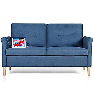 VAMEPOLE 58" Small Loveseat Sofa w/2 USB Charger Ports for Living Room, Mid Century Modern Decor Love Seat Couch, Small Love Seats for Small Spaces, Apartments, Dorm, Office (Navy Blue)