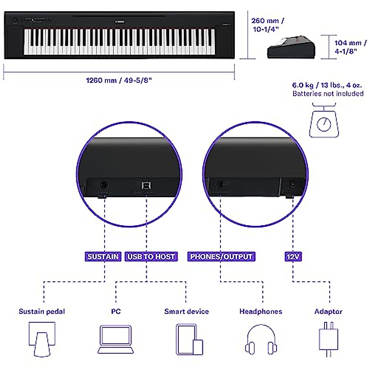 Yamaha 76-Key Piaggero Ultra-Portable Digital Piano, Black (NP35B)