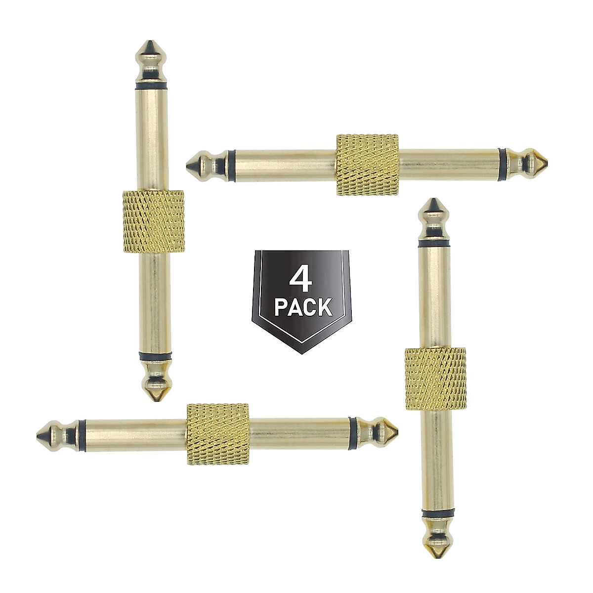 Amavoler Professional Guitar Pedal Coupler, 1/4 inch TS Guitar Effects Pedal to Pedal Connector Straight Type (4 Pack) (Gold)