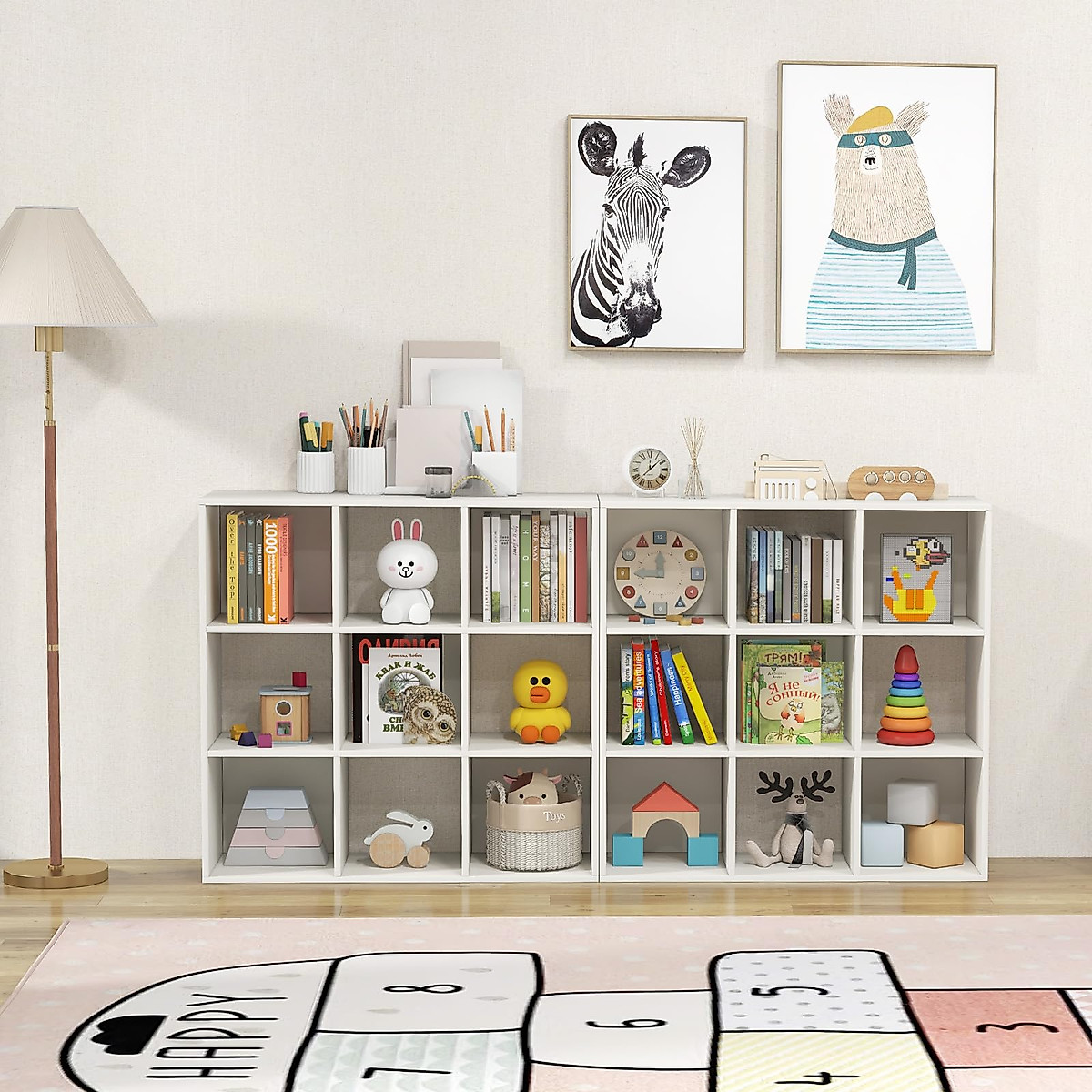 Costzon 9-Cube Toy Storage and Organizer, 4-Tier Wooden Kids Bookshelf, Toy and Book Storage Display Organization, Toddler Shelf for Playroom, Living Room, Classroom, Nursery, White