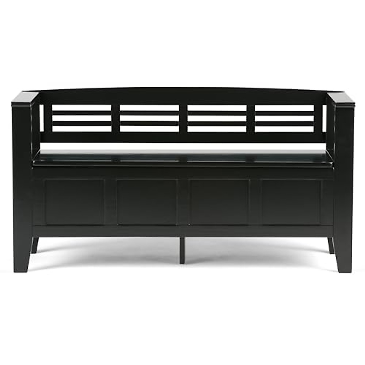 SIMPLIHOME Adams SOLID WOOD 48 Inch Wide Contemporary Entryway Storage Bench with Safety Hinge, Multifunctional Rustic in Black, For the Living Room, Entryway and Family Room
