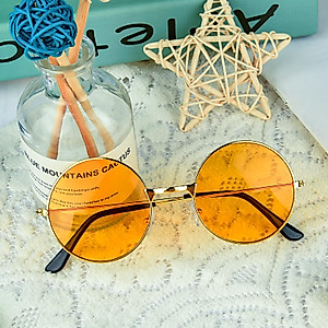 BOUBONI Orange Hippie Sunglasses Round Hippie Glasses 60s 70s Outfits Groovy Party Decorations Sunglasses for Women Men with Glasses Cloth and Glasses Bag for Disco Party Favors
