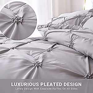 JOLLYVOGUE Queen Comforter Set 8 Pieces, Pintuck Gray Bed in a Bag Comforter Set for Bedroom, Beddding Sets with Comforter, Sheets, Bed Skirt, Ruffled Shams & Pillowcases