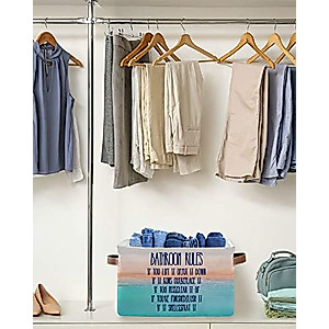 Storage Basket,Summer Ocean Quotes with Starfish Collapsible Storage Bin with Handles Waterproof Foldable Cube Bins Chic Wooden Board Large Organizer Baskets for Shelves Closet Nursery