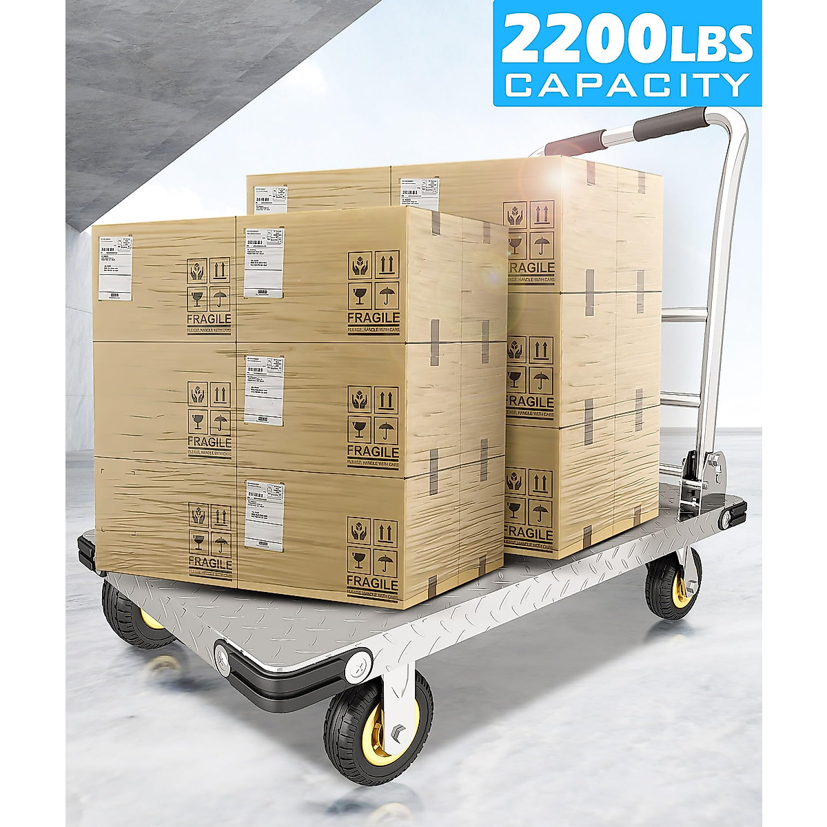 Platform Truck cart, Flatbed cart, 2200 pounds.with 6-inch Rotating Wheels Large Platform Suitable for Grocery Stores, garages, Offices, Storage Rooms (Silver) (35.4x23.6 inch)