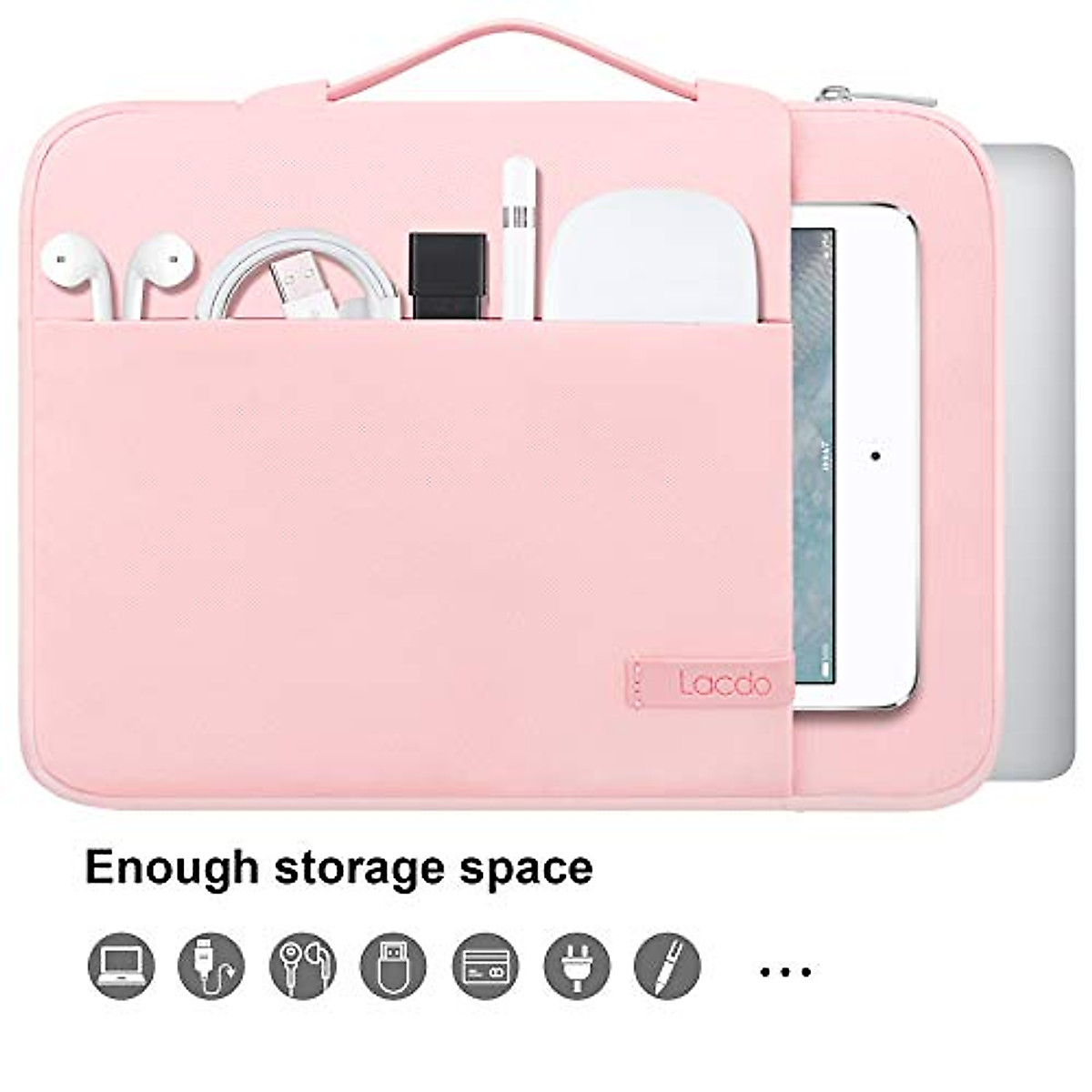 Lacdo Laptop Sleeve for Women, Laptop Sleeve Case for 13 inch New MacBook Air M2 A2681 M1 A2337 A2179 | 13 inch New MacBook Pro M2 M1 A2338 A2251 A2289 A2159 | 12.9" New iPad Pro Computer Bag, Pink
