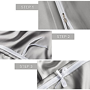 Homiest 60"x80" Duvet Cover for Weighted Blanket, Light Grey Satin Weighted Blanket Cover Full/Queen Size with 8 Ties, Silky & Removable Zippered Duvet Cover Heavy Blanket Duvet Cover for Adults