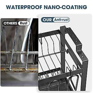 Squish Dish Drying Rack, 2-Tier Rustproof Dish Rack with Drainboard, Large Dish Drainer for Kitchen Counter with Utensil Holder, Cutlery Holder, Cup Holder, Cutting Board Holder