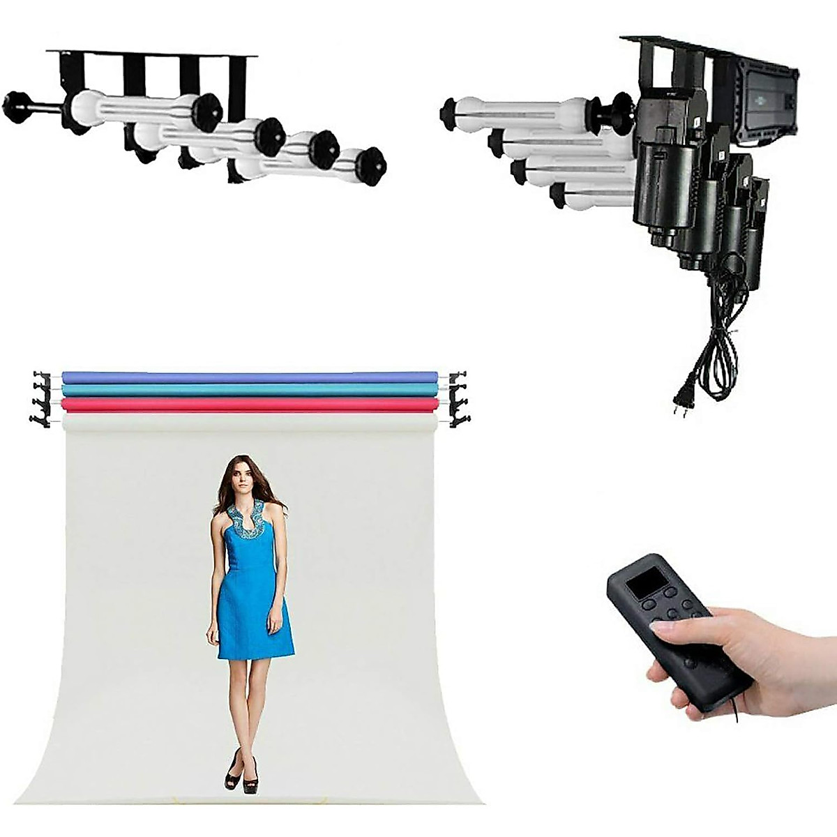 Fotoconic 4 Roller Motorized Electric Wall Ceiling Mount Background Support System with Remote