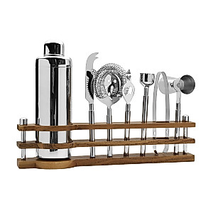 Mikasa Bliss Bar Tool Set with Wooden Stand, 8 Piece, Stainless Steel