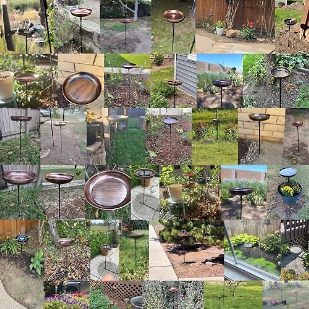 OUISJYER Metal Bird Baths for Outdoors, 12" Dia Bowl with Stake Birdbaths Garden Yard Lawn Decor Brown