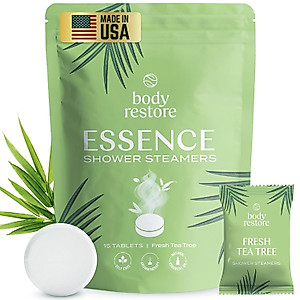 BodyRestore Shower Steamers Aromatherapy 15 Packs - Gifts for Mom, Gifts for Women and Men, Shower Bath Bombs, Tea Tree Essential Oil, Stress Relief and Relaxation