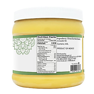 Kevala Avocado Ghee 32 Oz / 2 lb - Avocado Oil and Traditional Premium Ghee High-Heat Blend - Keto - Paleo - Casein Free - Gluten Free - Lactose Free