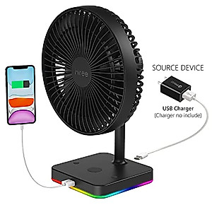 Hiree Personal USB Desk Fan with LED Lights, Quiet Air Circulator Table Fan with 1 USB Charging Port - Suitable for Home, Bedroom, Office