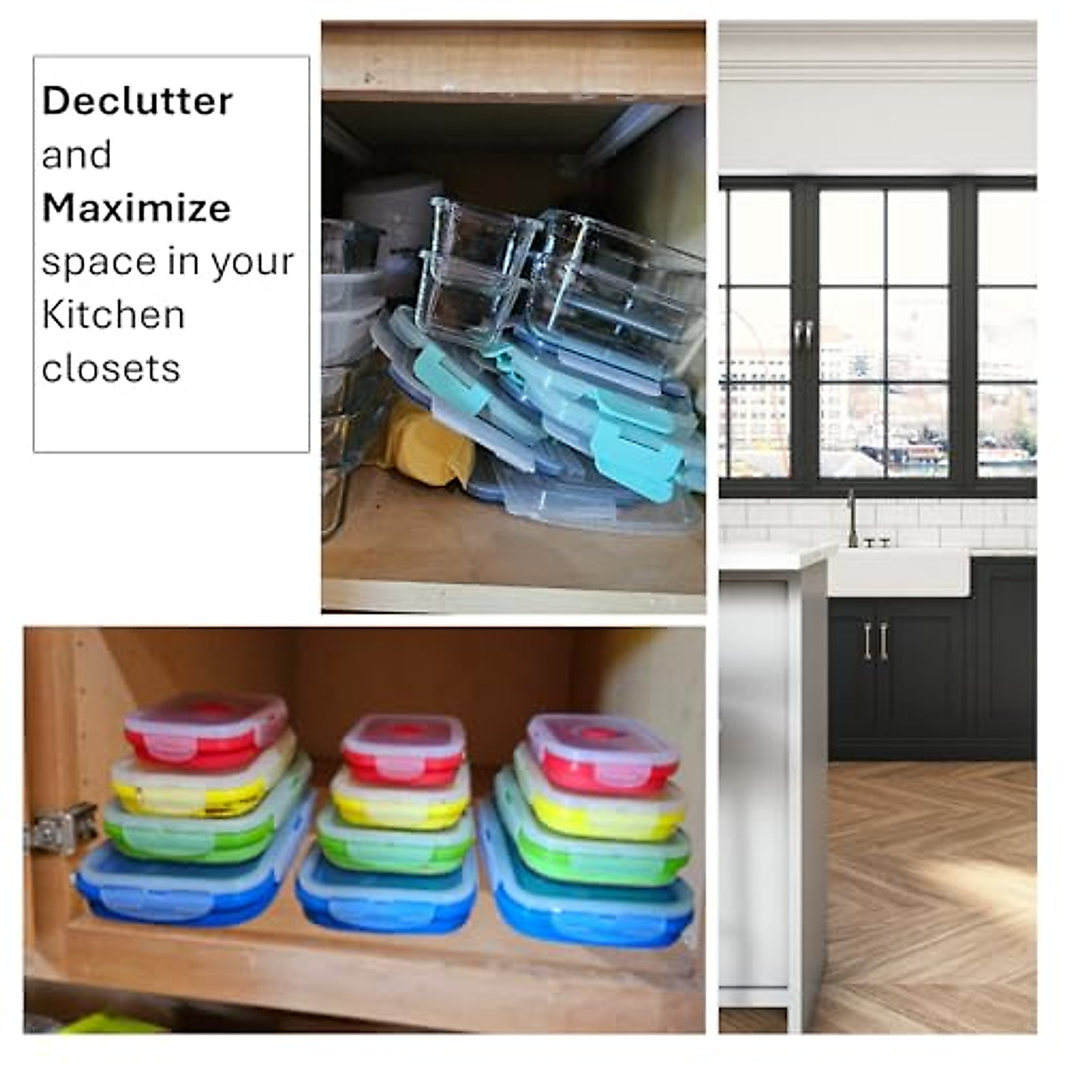 4-Pack Collapsible Food Storage Containers with Lids (Mixed Sizes): Perfect for meal prep, microwave, freezer, and dishwasher safe. Plus, BPA-free and feature snap-top lids for easy sealing.