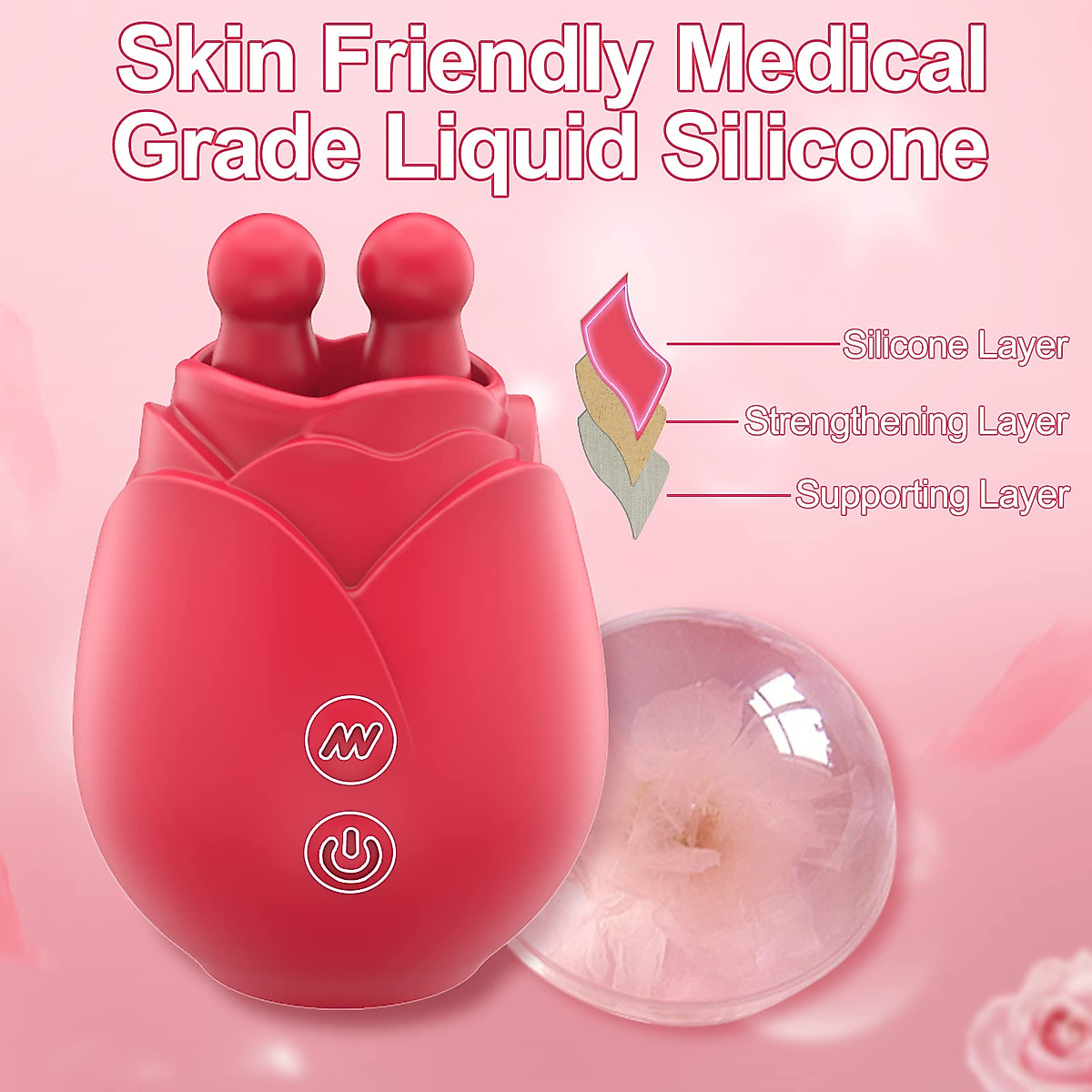 Double Tongue Licking Kneading Rose Swing Toy, Skin Friendly Touch Clitoral Nipple Anal Vibrators, 10 Stimulating Vibration Modes, Waterproof Sex Toy for Women Couple (Rose)