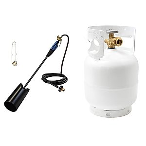 Flame King Propane Torch Kit Heavy Duty Weed Burner, 500,000 BTU & YSN5LB 5 Pound Propane Tank Cylinder, Great For Portable Grills, Fire Pits, Heaters And Overlanding, White