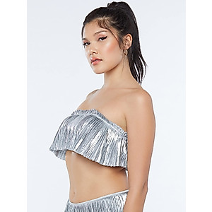 Savage X Fenty, Women's, Pleated Lamé Bandeau Bralette, Spaced Out Metallic Silver, XL