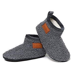 ditont Toddler Slippers Non-Slip Lightweight Indoor Winter Fuzzy Warm Kids Grip First Walking House Home Shoes Bootie for Boys Girls (dt191007Grey27)