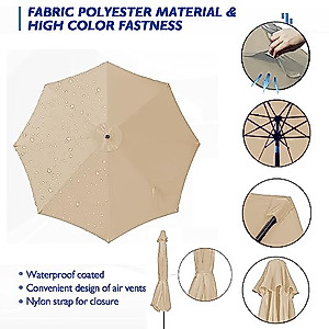 Amzbear Patio Umbrella 9 ft Replacement Canopy for 8 Rib，Patio Umbrella Replacement Canopy Market Umbrella Top Fit Outdoor Umbrella Canopy（Only the top cover） (Beige, 9ft-8 Ribs)