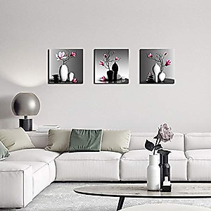 Nachic Wall - Flower Wall Art for Bathroom Elegant Pink Orchid Picture Canvas Painting Prints Modern Home Decor Zen Stones Magnolia Floral Artwork Framed Ready to Hang Set of 3