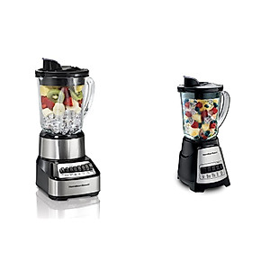 Hamilton Beach Wave Crusher Blender For Shakes and Smoothies With 40 Oz Glass Jar and 14 Functions, Ice Sabre Blades & 700 Watts for Consistently Smooth Results, Black + Stainless Steel (54221)