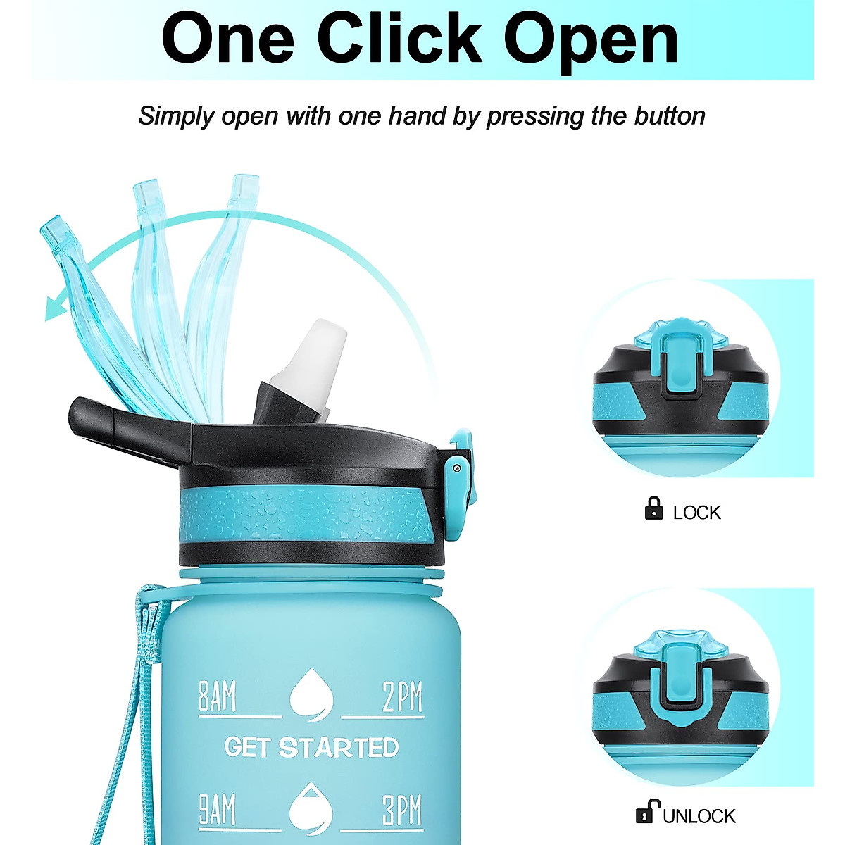 ELYPHINE 32/24 oz Water Bottles with Removable Straw & Time Marker, Motivational Sports Bottles with BPA Free Tritan Material, Leakproof Water Jug for Fitness