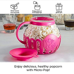 Ecolution Patented Micro-Pop Microwave Popcorn Popper with Temperature Safe Glass, 3-in-1 Lid Measures Kernels and Melts Butter, Made Without BPA, Dishwasher Safe, 3-Quart, Hot Pink