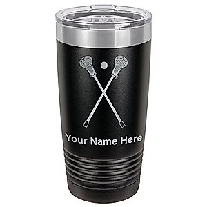 LaserGram 20oz Vacuum Insulated Tumbler Mug, Lacrosse Sticks, Personalized Engraving Included (Black)