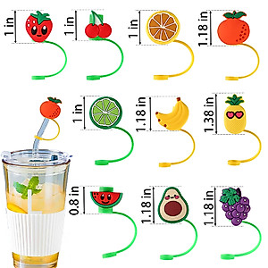 SAMOKA Silicone Straw Cover,10 PCS Straw Tip Cap Reusable Drinking Straw Toppers,Silicone Straw Plugs Reusable Fruit Shape Straw Protector