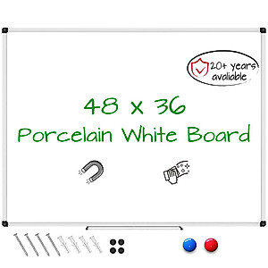 XBoard Porcelain Magnetic Dry Erase Board 48 x 36 Inch, Porcelain Whiteboard with Aluminium Frame & Marker Tray 4' x 3' | Wall Mounted Magnetic White Board for Home School Office