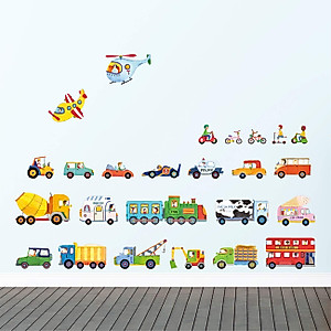 DECOWALL DW-1405 The Transports Kids Wall Stickers Wall Decals Peel and Stick Removable Wall Stickers for Kids Nursery Bedroom Living Room d?cor