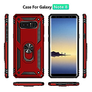 Dishibei Military Grade Drop Impact for Samsung Galaxy Note 8 Case 360 Metal Rotating Ring Kickstand Holder Built-in Magnetic Car Mount Armor Shockproof Case for Galaxy Note 8 Protection Case (Gold)