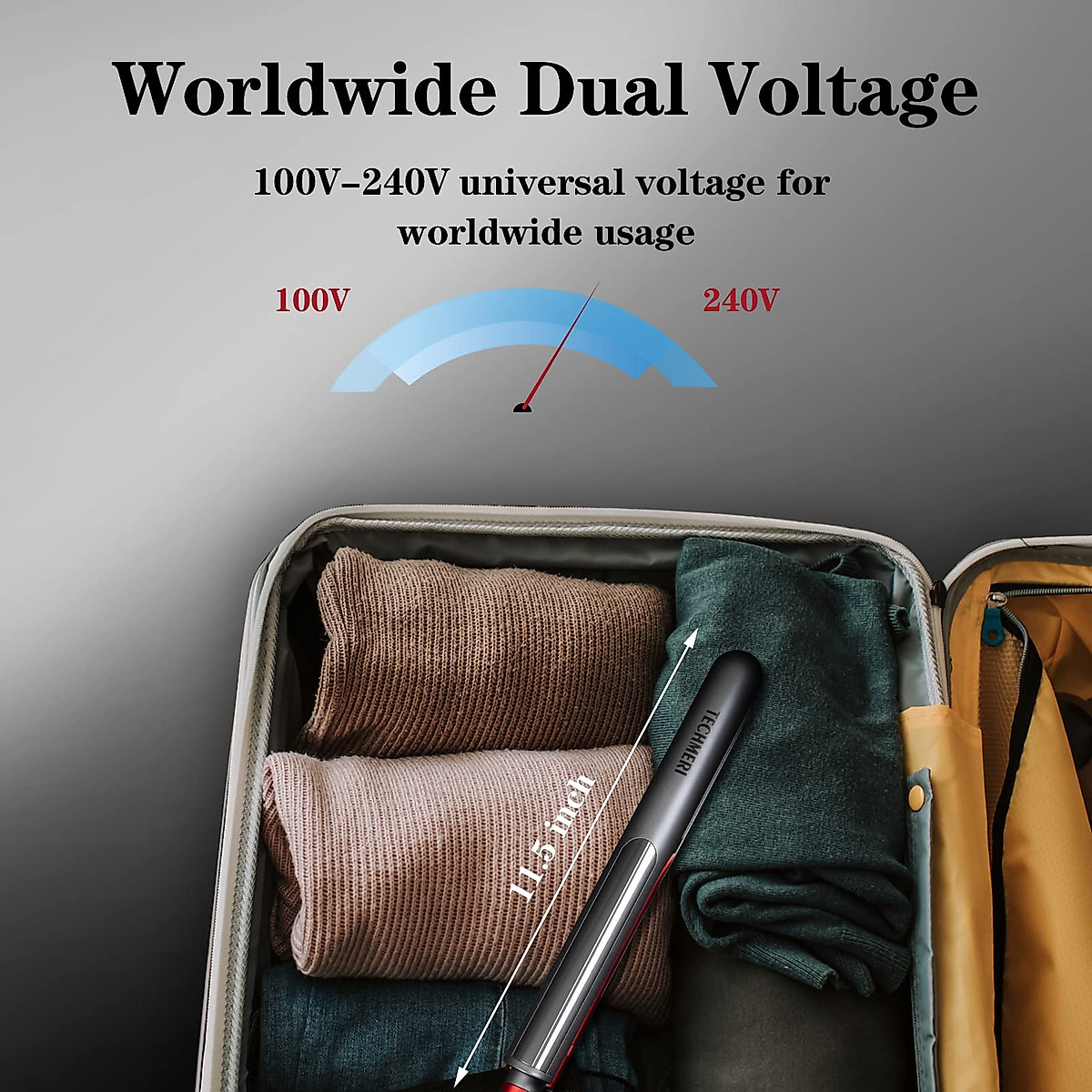 TECHMERI Hair Straightener, Flat Iron and Curler 2 in 1, Ceramic, Ionic, 1 inch, 450F, Dual Voltage, Black