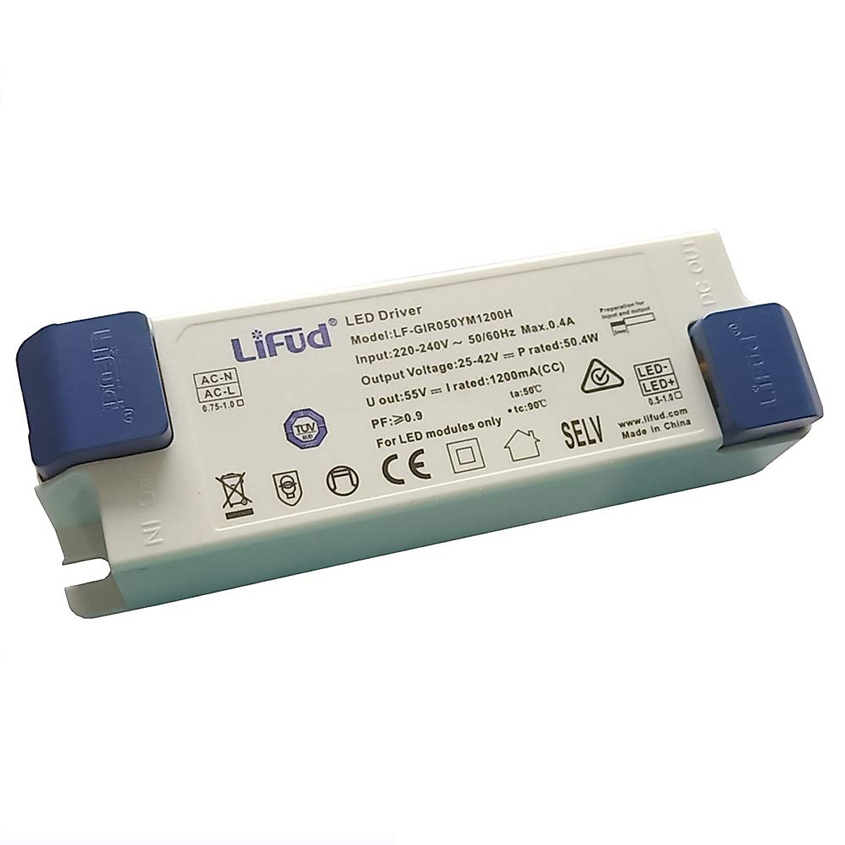 Lifud LED Driver 1200mA DC 25-42V 50W LED Luminaire Power Supply Input 220-240VAC LF-GIR050YM1200H Constant Current Commercial Lighting Driver LED Panel Driver