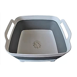 ZL ybxdxz Dish Basin Collapsible with Drain Plug Portable Wash Basin Foldable Sink Tub Carry Handle Dishpan Space Saving Kitchen Storage Tray for Camping, RV, Vegetable, Washing 9L Capacity, Gray
