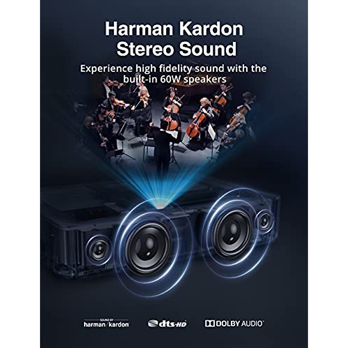 4K Ultra Short Throw Laser TV Home Theatre Projector, 2500 ANSI Lumens,HDR10, Built-in Harman Kardon Soundbar, Ultra HD Smart Laser Projector for Movies&Video&Gaming, Easy Installation