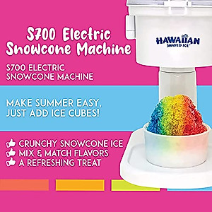 Hawaiian Shaved Ice Snow Cone Machine Package with 6 Flavoring Syrups and Party Ready Accessories