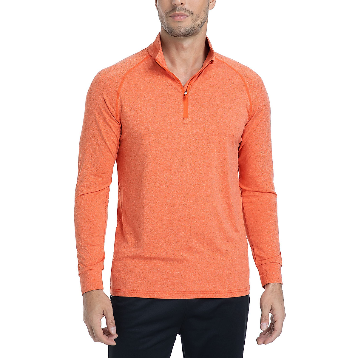 TACVASEN Men's Hiking Shirts Quarter Zip Pullover Long Sleeve Performance SPF Outdoor, Orange, M