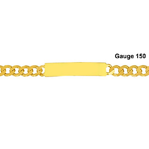 Id Bracelet - Unique Jewelry Gift for Her and Him -14k Yellow Gold Curb Bar Bracelets–Free Customizable Personalized Engraving Name-Brazalete Con Place 14k Oro -Size 6'' - Gauge 60 to 120 (Gauge 150)