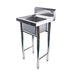 MANULOOT Stainless Steel Utility Sink, Single Bowl Kitchen Sink Commercial Sink, Free-standing Restaurant Sink, 19.69x19.69x31.5inch Outdoor Sink with Accessories, Industrial Sink with legs | US Stock