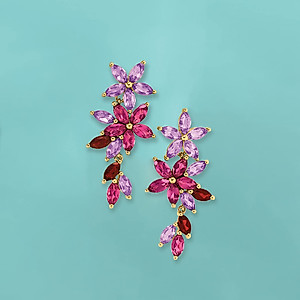 Ross-Simons 7.30 ct. t.w. Multi-Gemstone Floral Drop Earrings in 18kt Gold Over Sterling