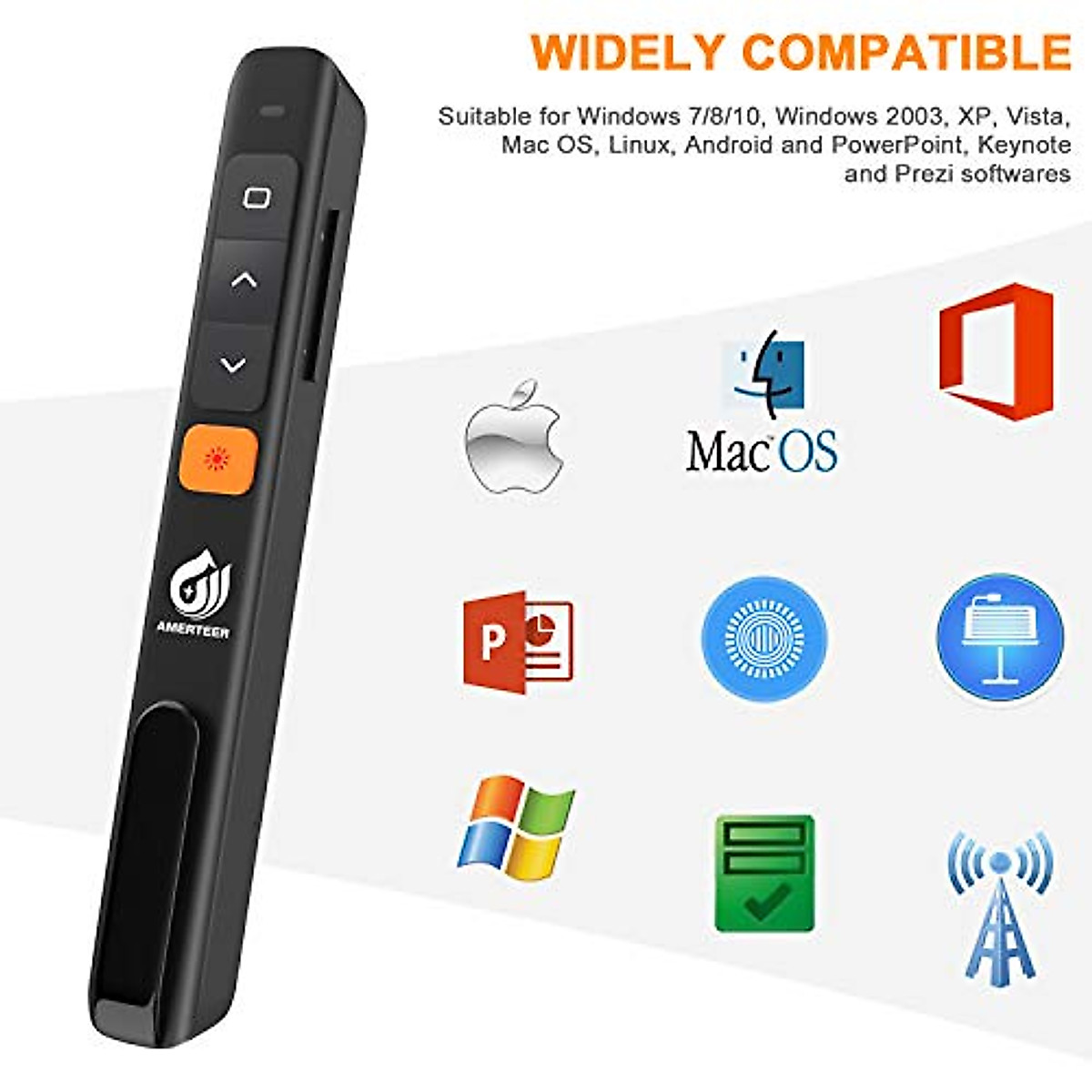 Wireless Presenter, AMERTEER RF 2.4GHz USB and Type-C Presentation Remote with Hyperlink &Volume Control PowerPoint Remote Clicker for Mac Book/Air/Pro