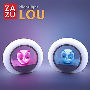 Zazu Kids Voice Activated Nightlight Lamp - Sleep Trainer, Grey Owl Lou