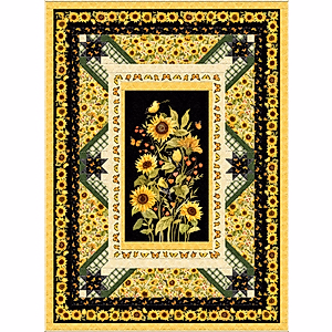 Wilmington Prints Sunflower Splendor 24-7/8" Sunflower and Goldfinch Panel Black, Fabric by The Panel